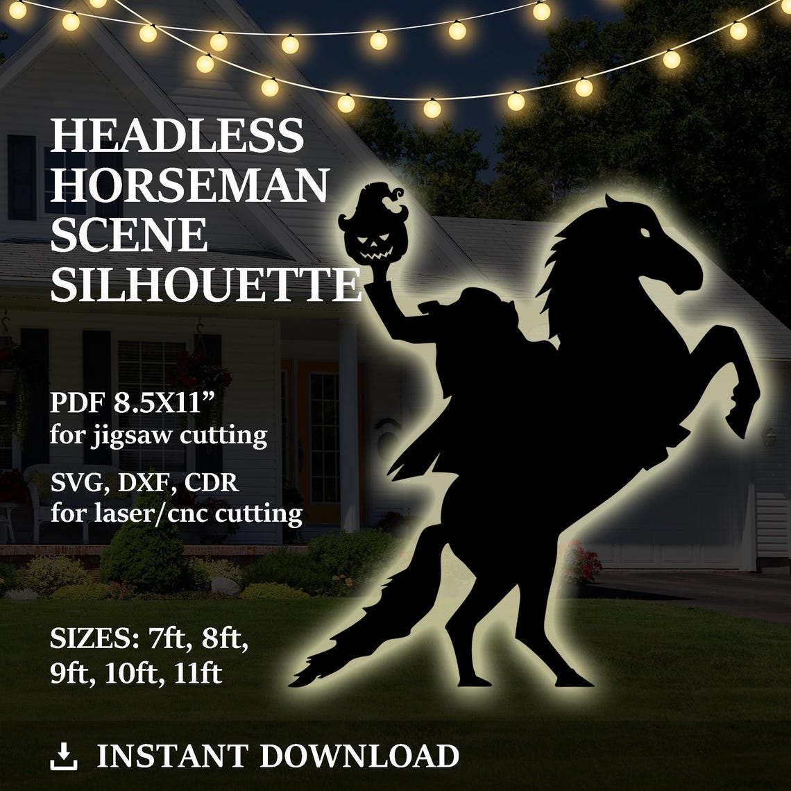 Headless Horseman Scene Lawn Decor Silhouette Template, Halloween ...