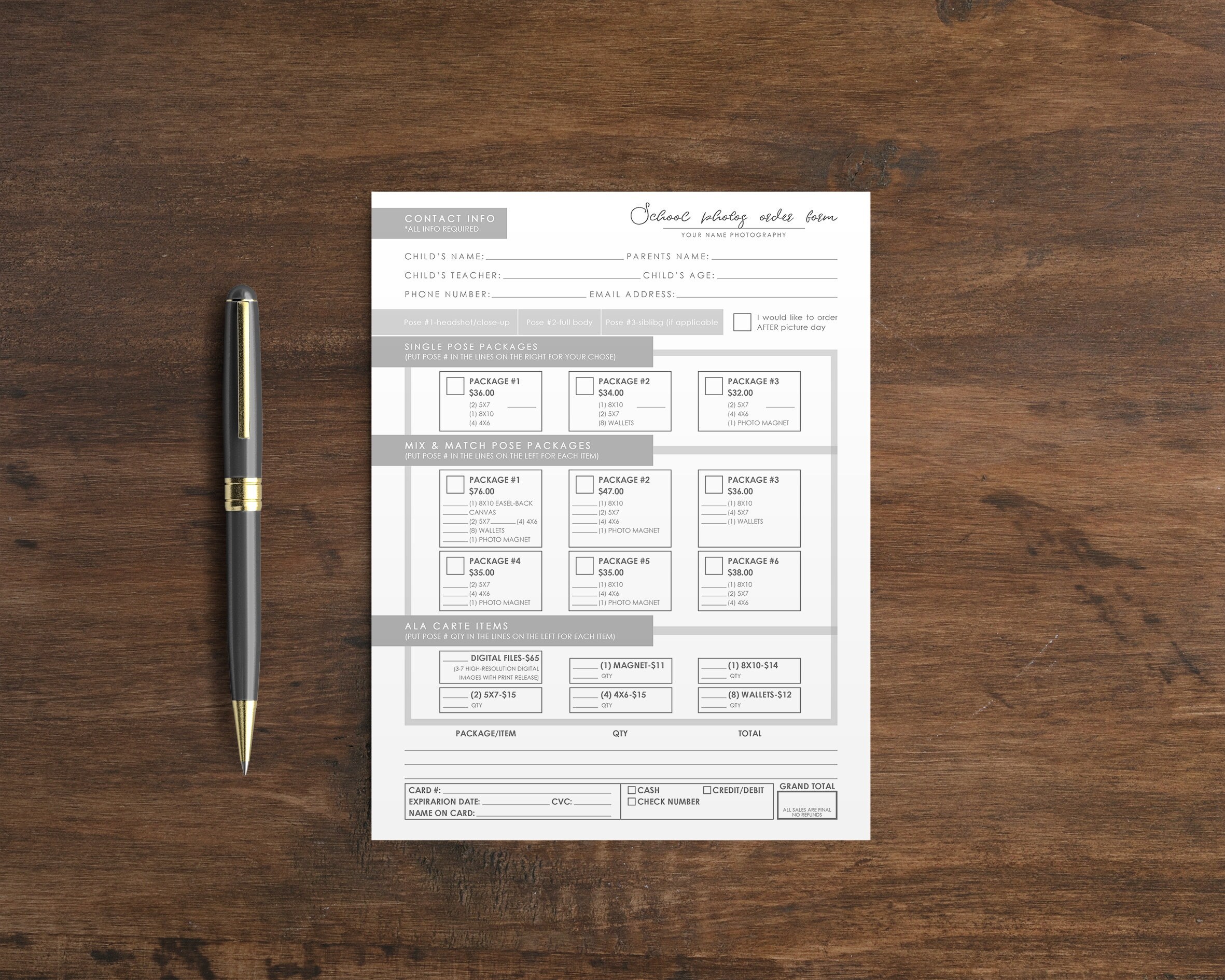 Grey School Photos Order Form, Photographer Order Form Template ...