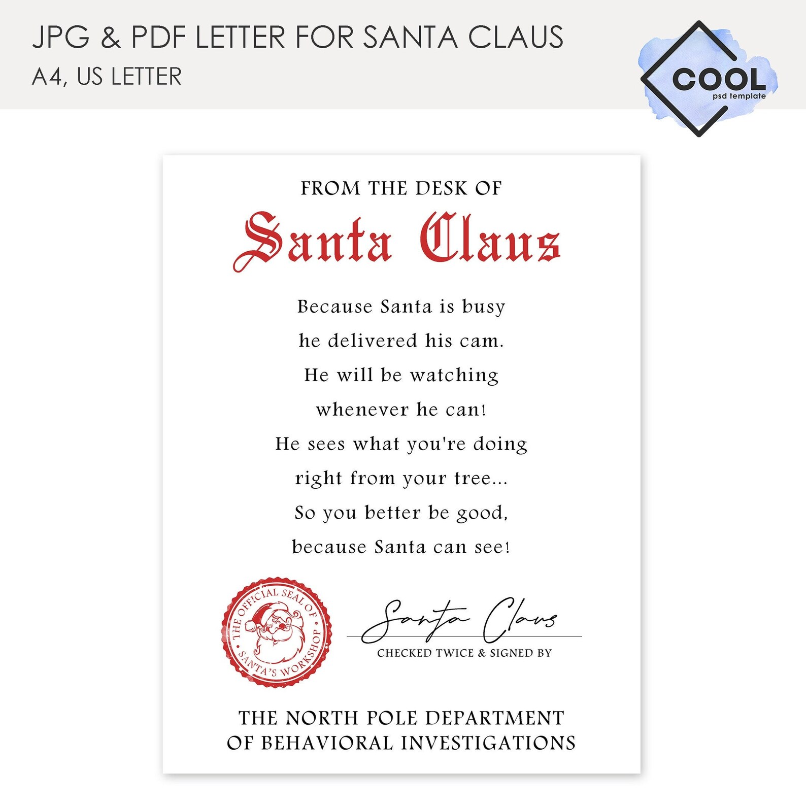Santa Cam Letter, Printable, Santa Letter for Santa Cam, Digital ...