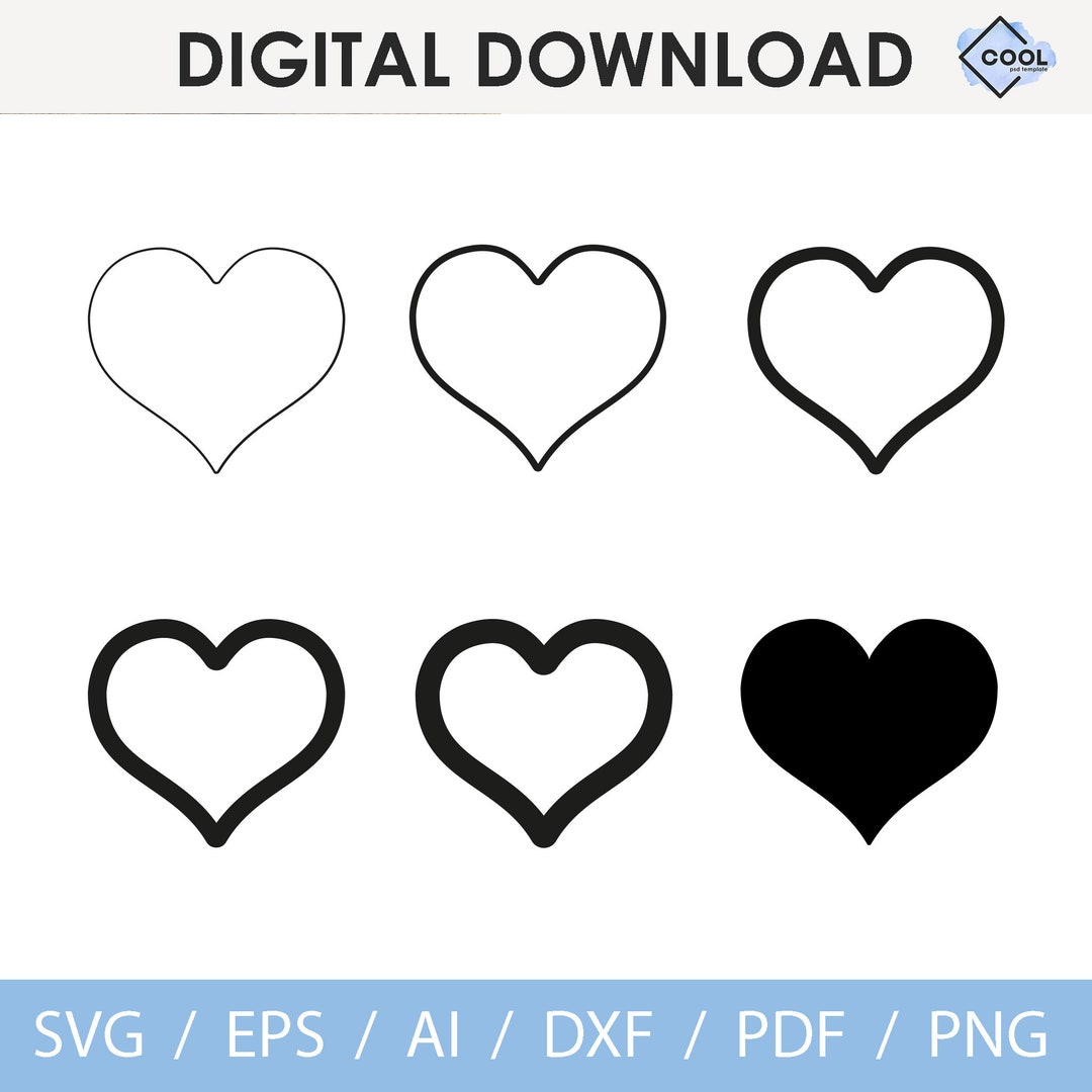Heart Shape Solid & Outline Svg, Cut Files, Cricut, Silhouette, Instant ...