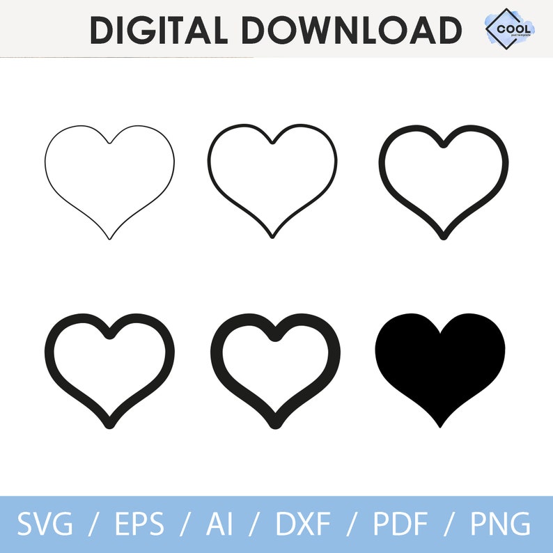 Hearts Outline Svg, BUNDLE, Solid Heart Shape, Valentine's Day Svg ...