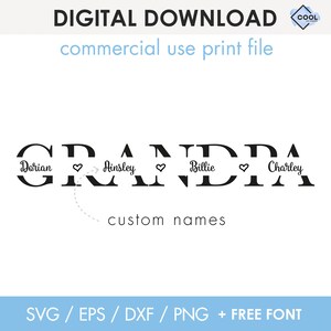 GRANDPA Split Name Frame Svg, Father's Day Monogram, Personalised ...