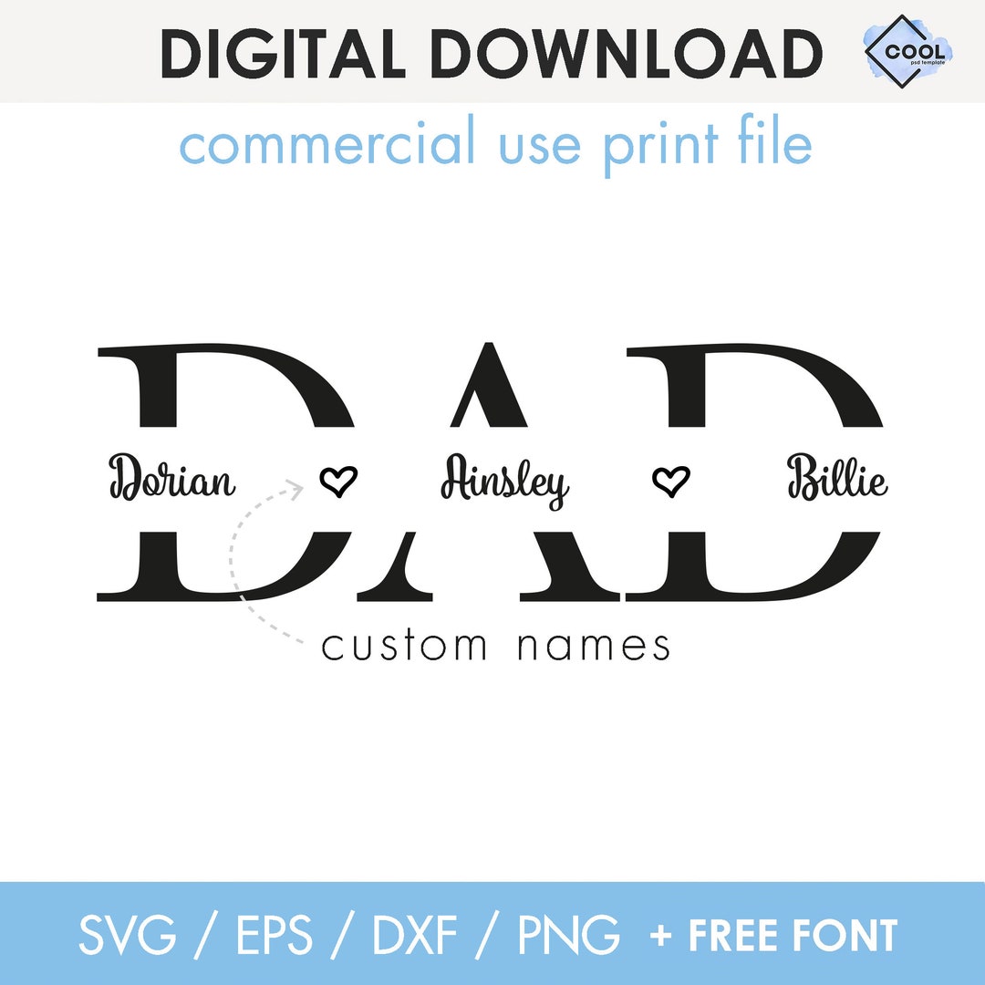 DAD Split Name Frame Svg, Father's Day Monogram, Personalised, Vector ...