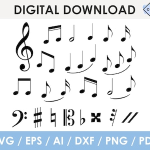 Music Notes Svg, BUNDLE, Guitar Note Svg, Musical Notes Clipart, Music ...