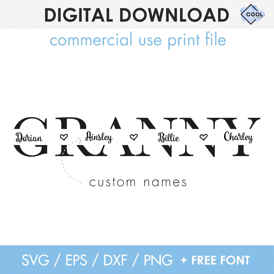 Editable, Granny Split Name Frame Svg, Mother's Day Monogram ...