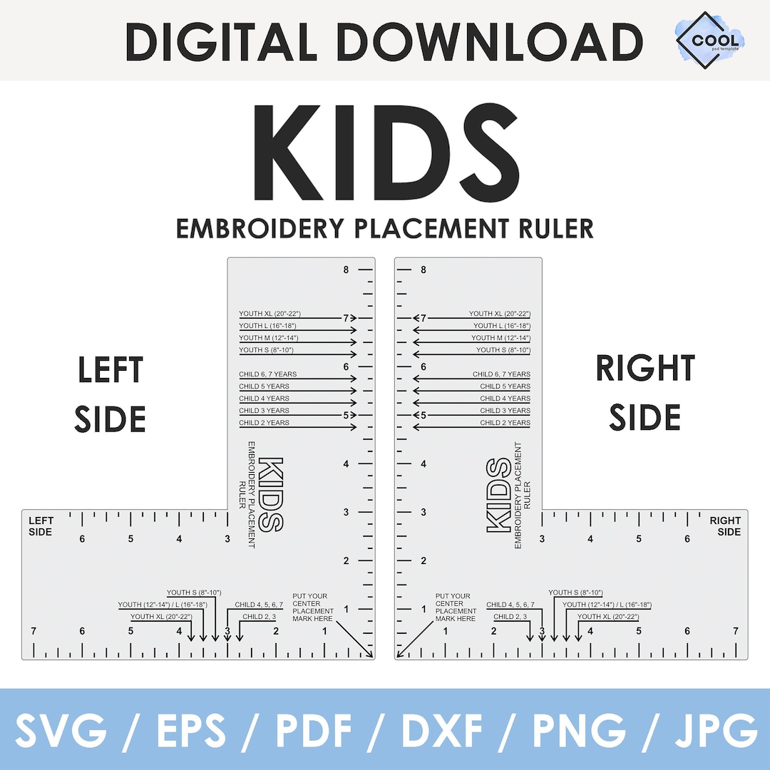 Kids Size, Machine Embroidery Logo Placement Guides, Left Side and ...