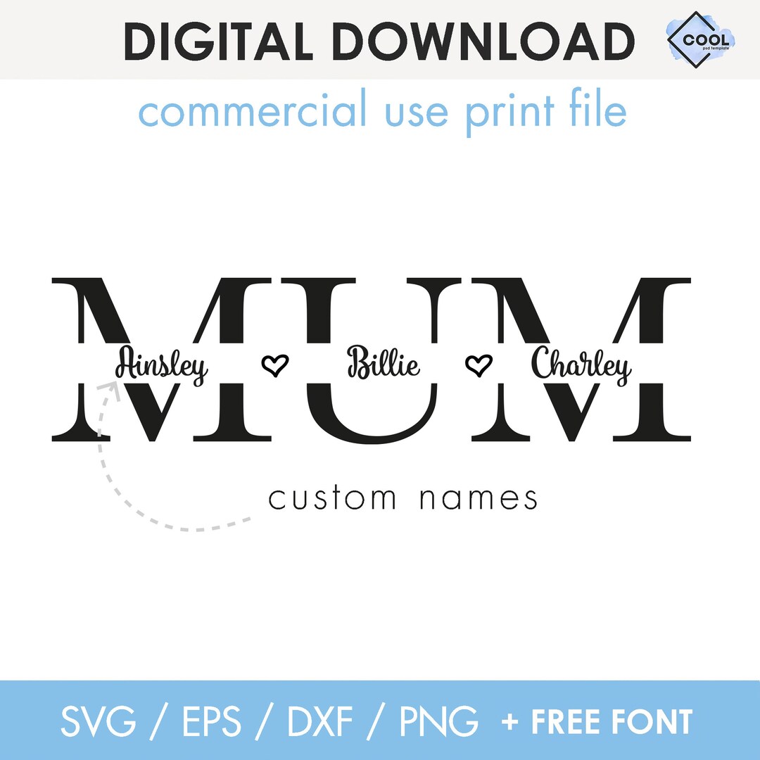 MUM Split Name Frame Svg, Mother's Day Monogram, Personalised, Vector ...