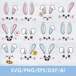 Cute Bunny Face Svg, BUNDLE, Bunny Ears, PNG, Rabbit Faces Svg, Bunny ...