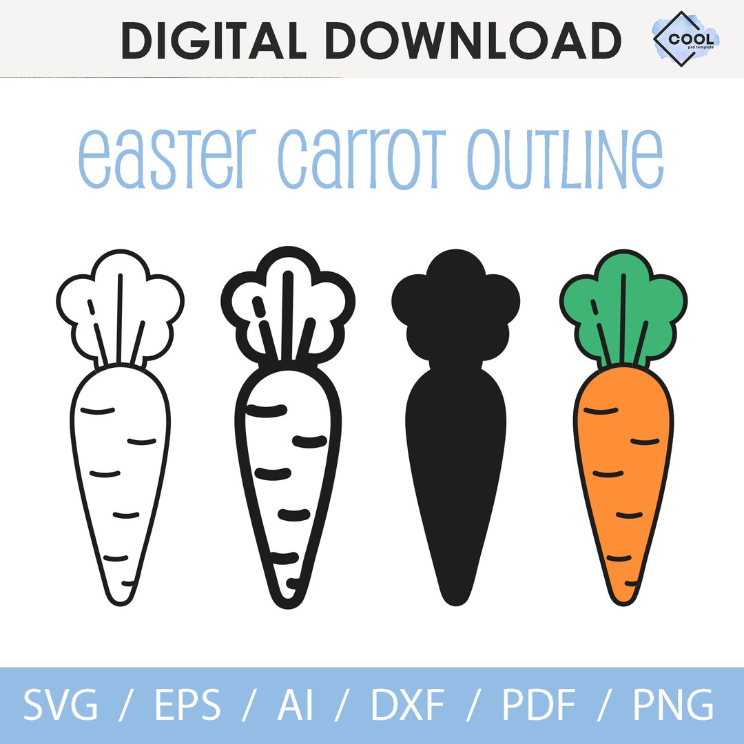 Easter Carrot Outline Svg, BUNDLE, Solid Carrot Shape, Easter Svg ...