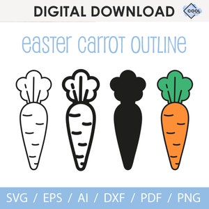 Easter Carrot Outline Svg, BUNDLE, Solid Carrot Shape, Easter Svg ...