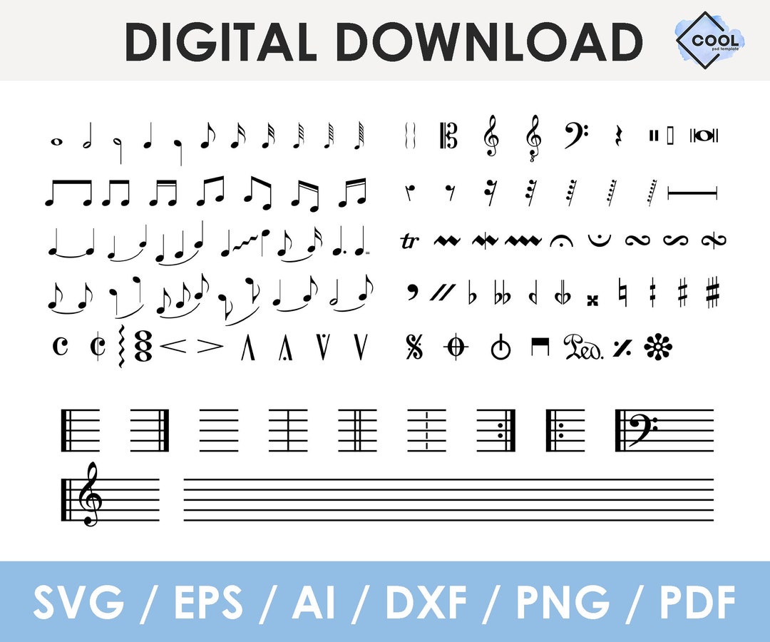Music Notes Svg, BUNDLE, Guitar Note Svg, Musical Notes Clipart, Music ...