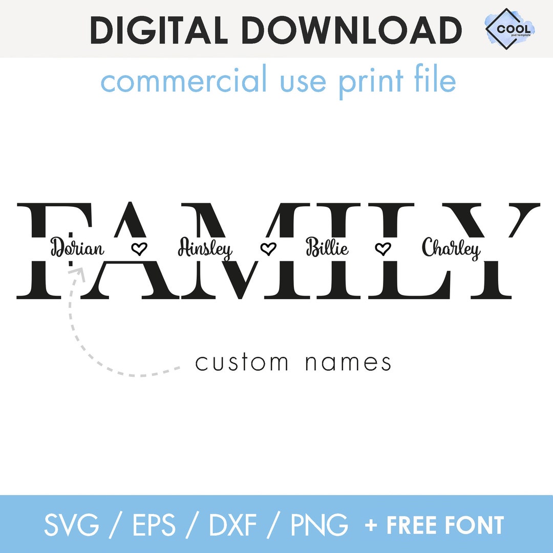 Family Split Name Frame Svg, Family Monogram, Personalised, Vector ...