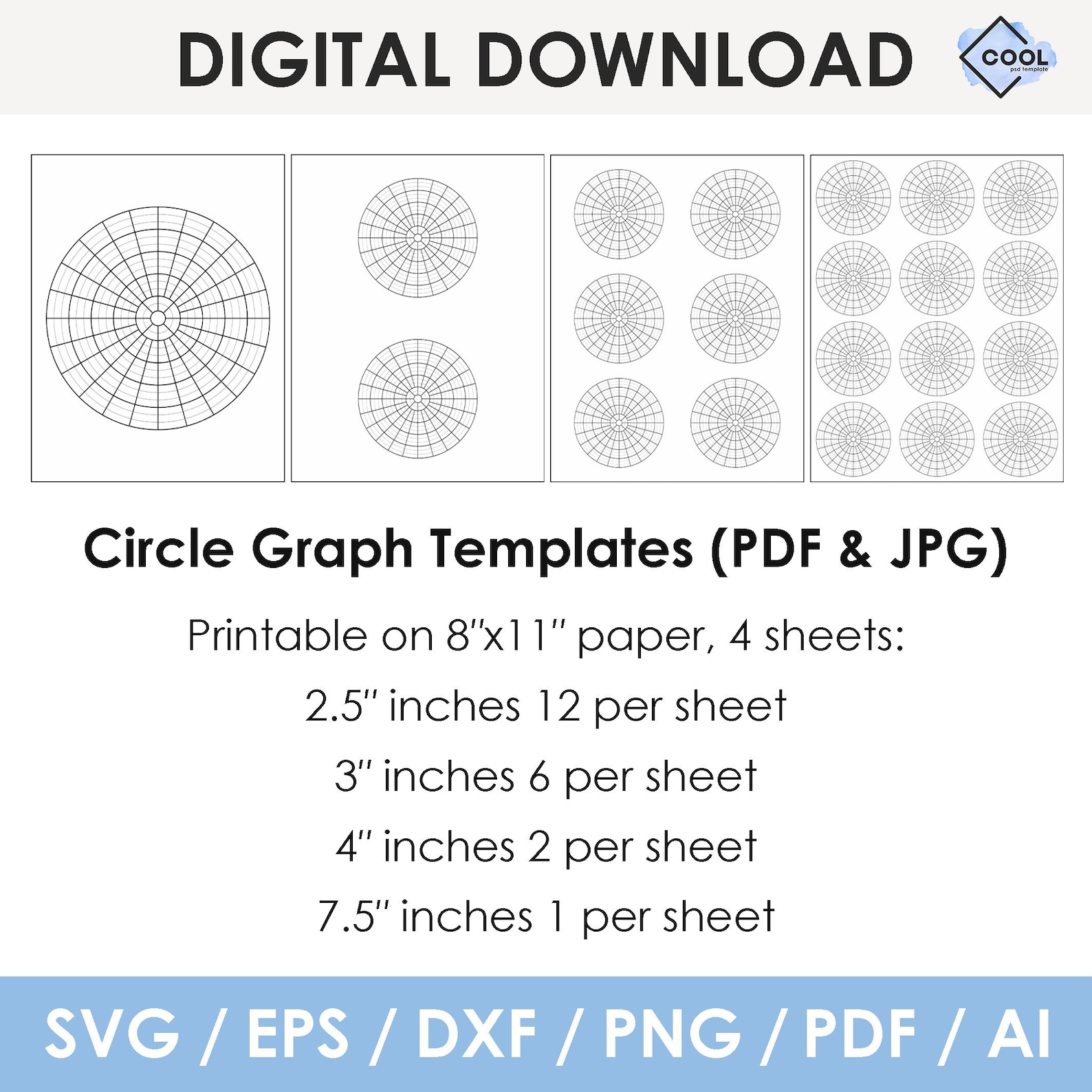 Circle Graph Template, Bundle, 4 Size, Beading Pattern, Pdf, Svg, Png ...