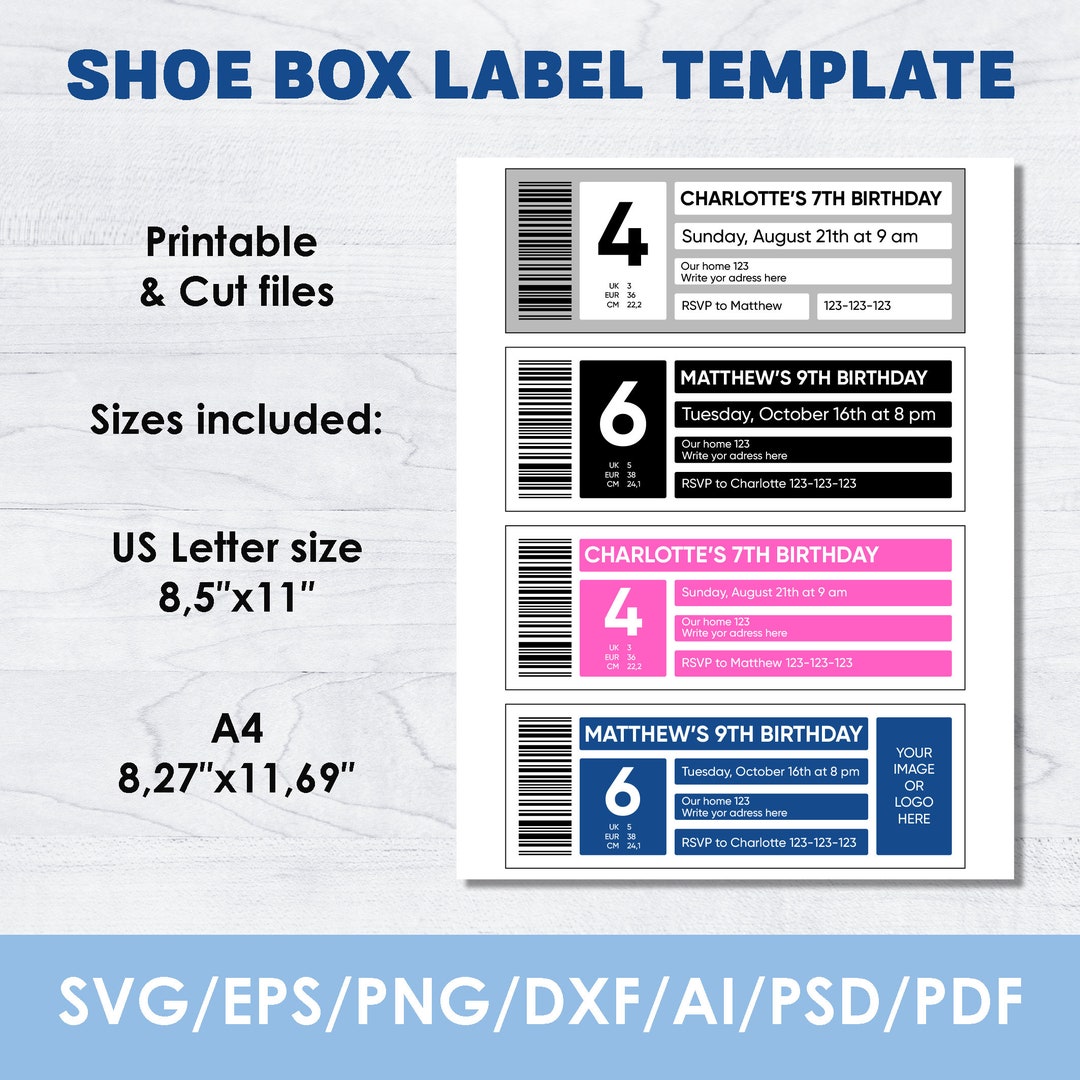 Shoe Box Label SVG Template, Bundle, Editable, Label Template for Shoe ...