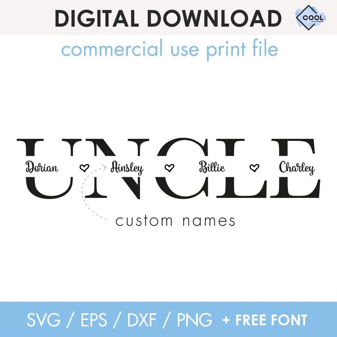 Uncle Split Name Frame Svg, Uncle Svg, Personalised, Uncle Outline ...