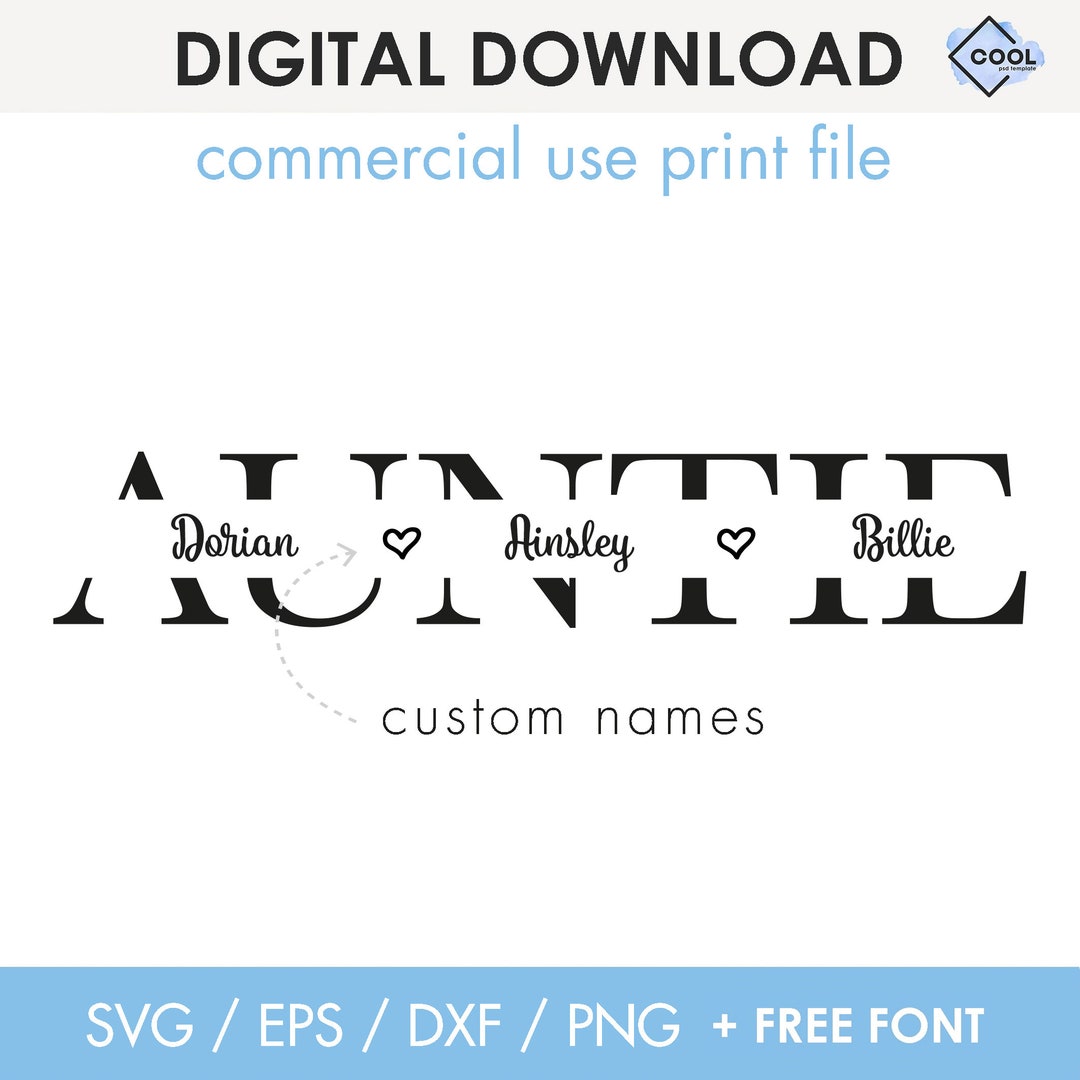 Auntie Split Name Frame Svg, Auntie Svg, Personalised, Aunt Outline ...