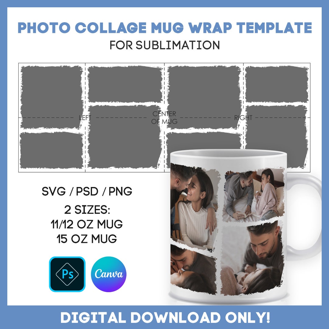 Photo Collage Mug Wrap Template, Family Photo Template for Mug, Psd ...