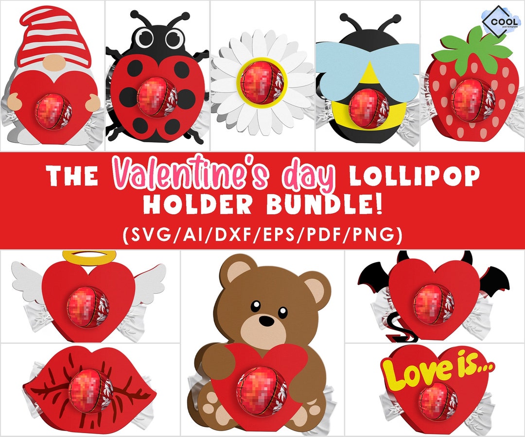 Valentines Day Lollipop Holder Svg, BUNDLE, Valentine's Day Favor Kids ...