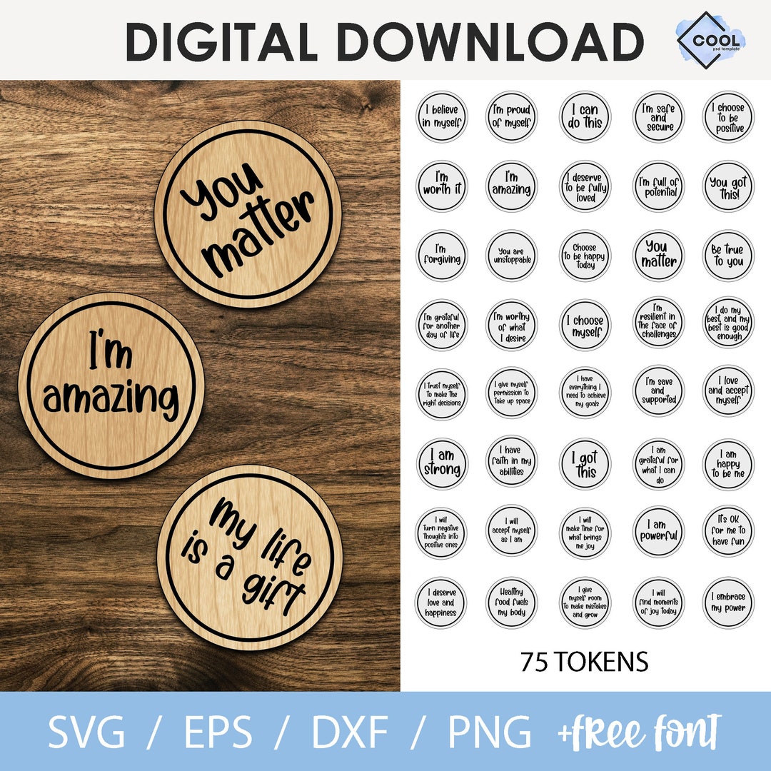 Affirmation Pocket Tokens Svg, BUNDLE, Reassurance, Bucket List Tokens ...