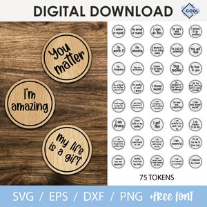 75 Pocket Tokens Svg, BUNDLE, Affirmation, Reassurance, Bucket List ...