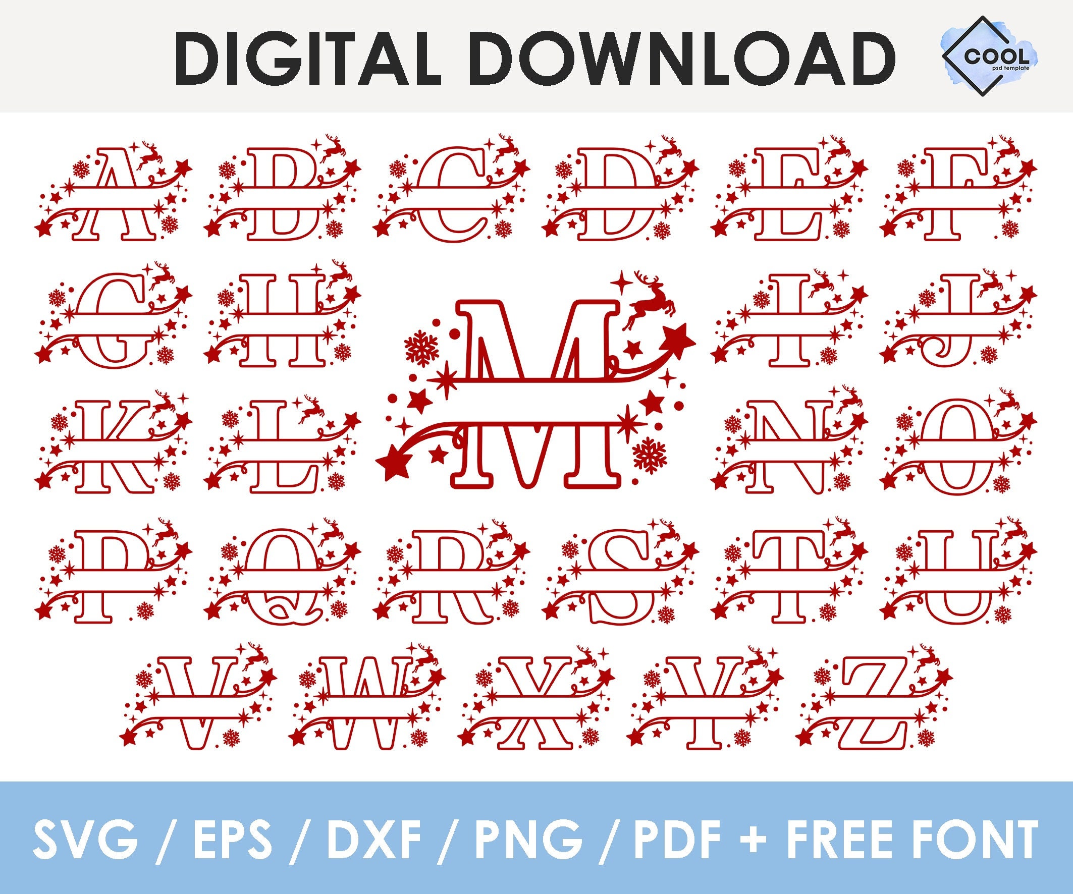 Christmas Monogram SVG Christmas Split Letters Svg Holiday - Etsy