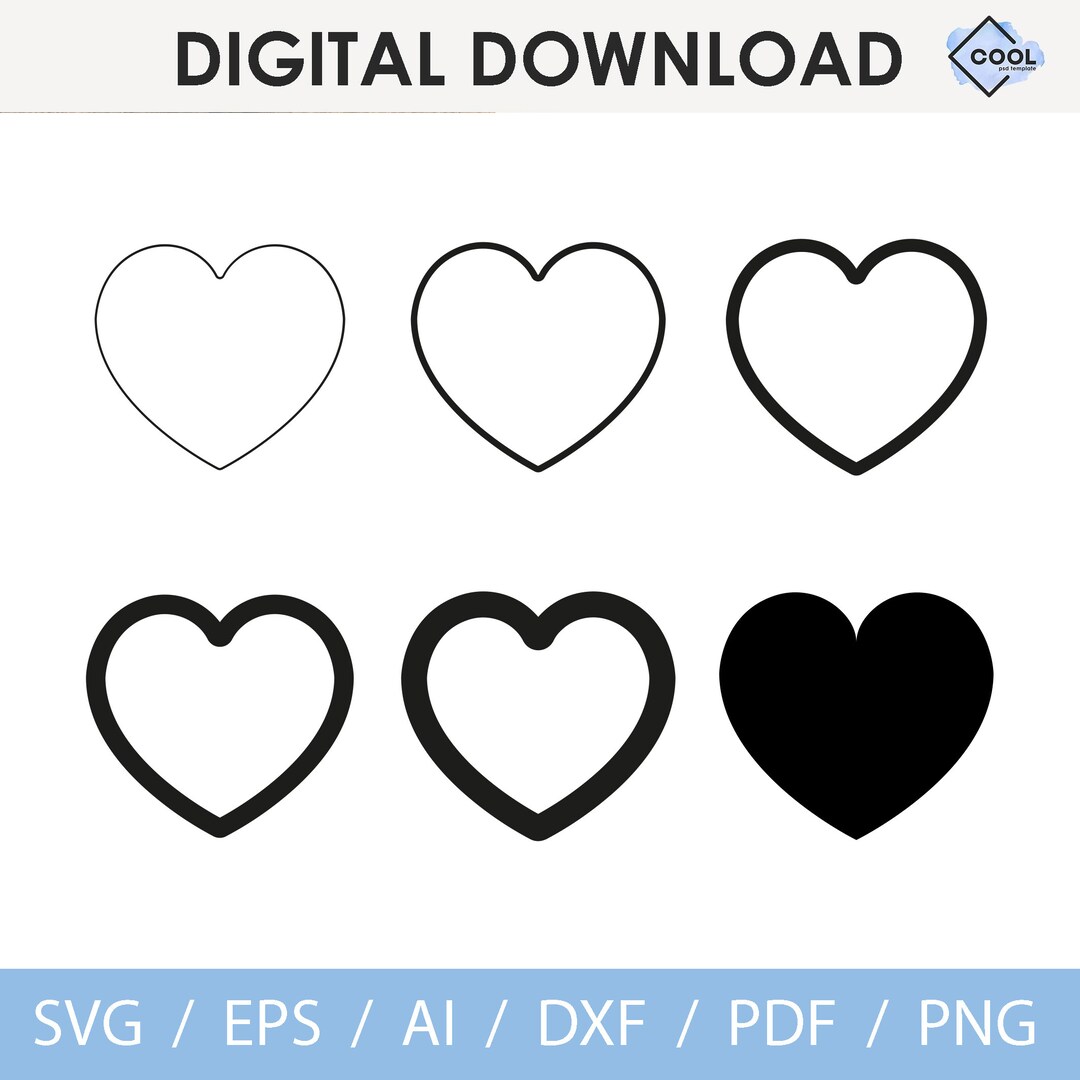 Hearts Solid and Outline Svg, Heart Shape Template, Valentine's Day Svg ...