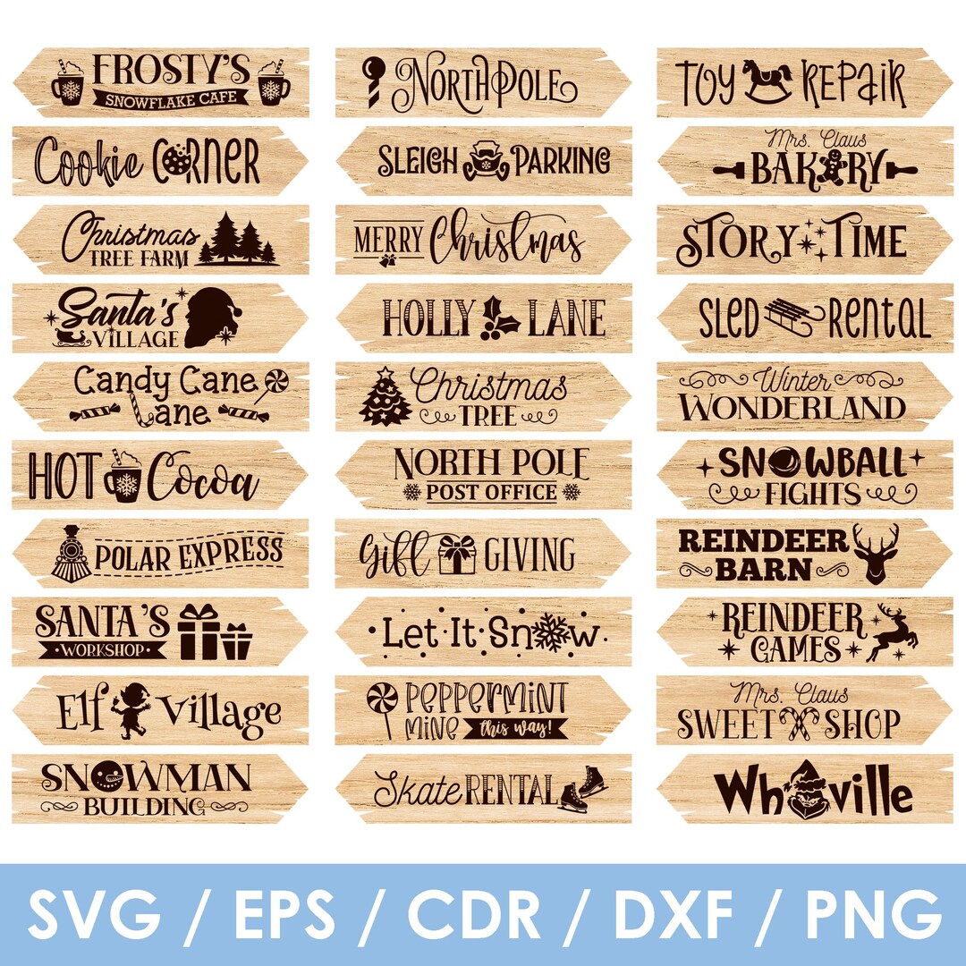 30 Christmas Direction Post Signs Svg BUNDLE, Cricut, Silhouette ...