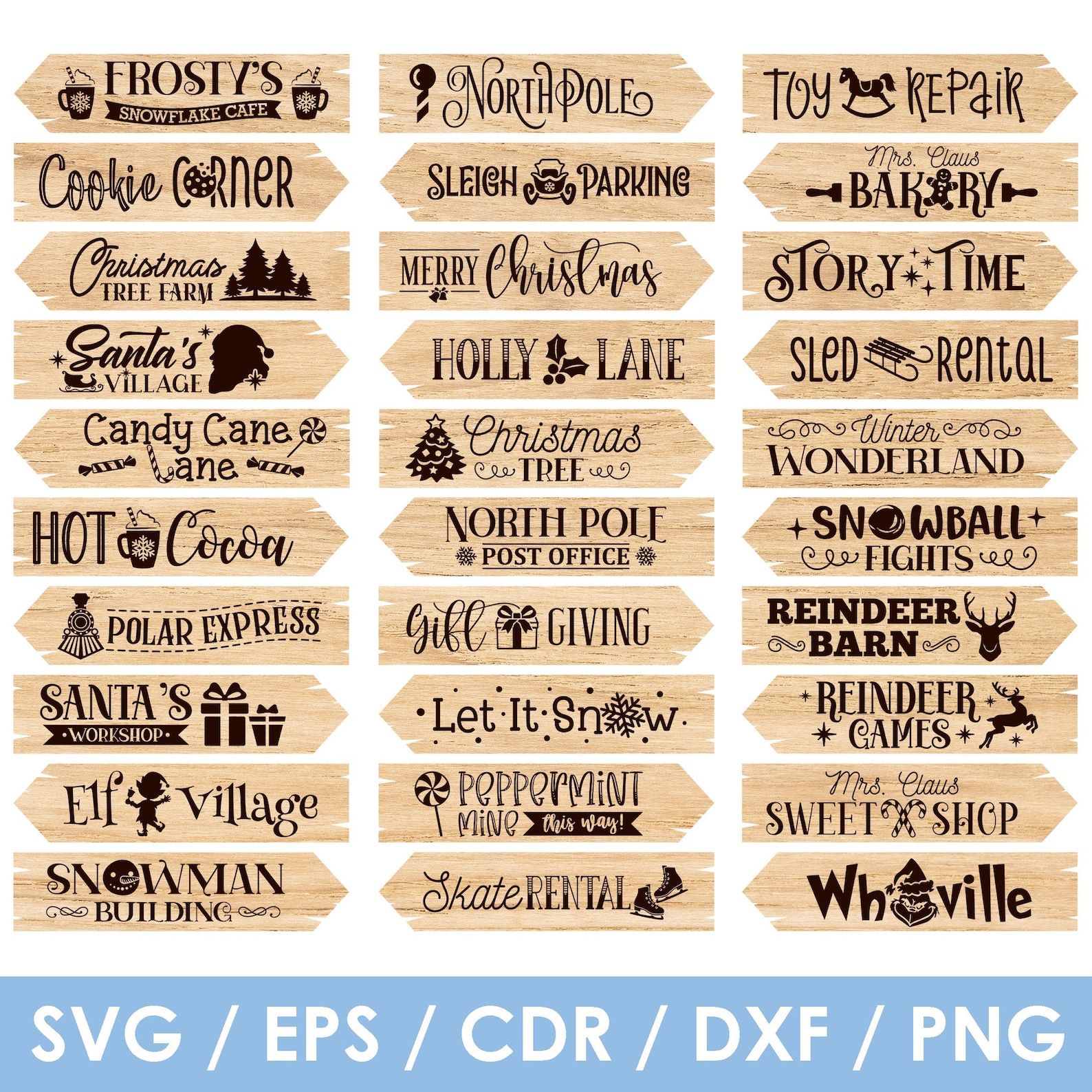 30 Christmas Direction Post Signs Svg BUNDLE, Cricut, Silhouette ...