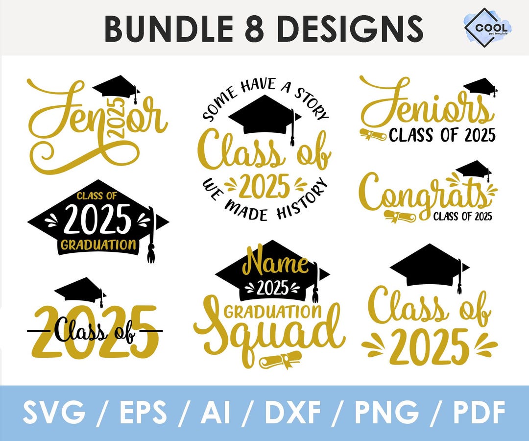 Graduation Svg Bundle, Class of 2025 Svg, Gold and Black, Senior 2025 ...