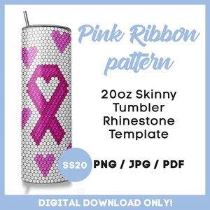 Pink Ribbon, Rhinestone 20oz Tumbler Template, SS20, Awareness, Breast ...