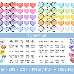 Candy Hearts SVG, Custom, Candy Hearts Clipart, BUNDLE, Editable, Png ...