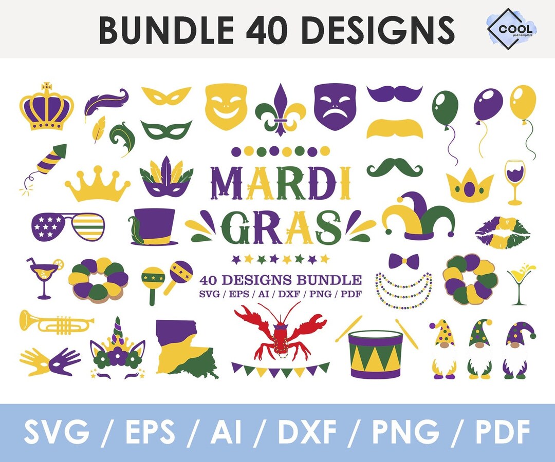 Mardi Gras Svg, Bundle, Mardi Gras Png, Printable Vector Clip Art, Fat ...