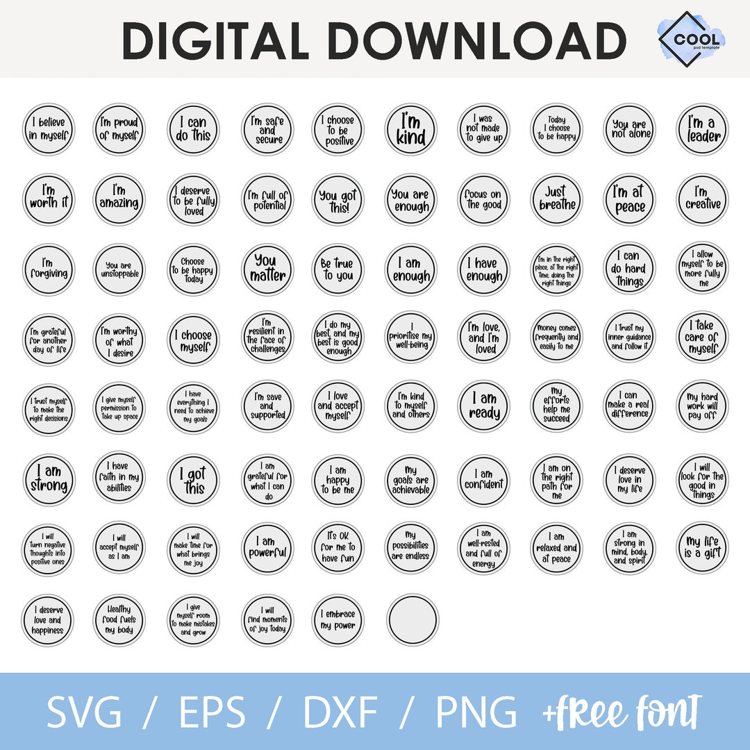 75 Pocket Tokens Svg, BUNDLE, Affirmation, Reassurance, Bucket List ...