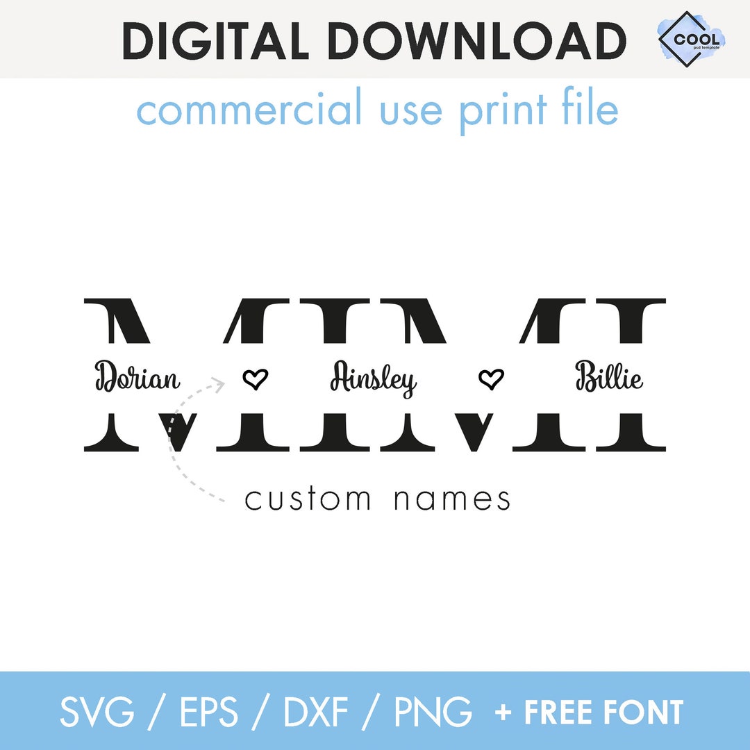 MIMI Split Name Frame Svg, Editable, Mother's Day Monogram ...