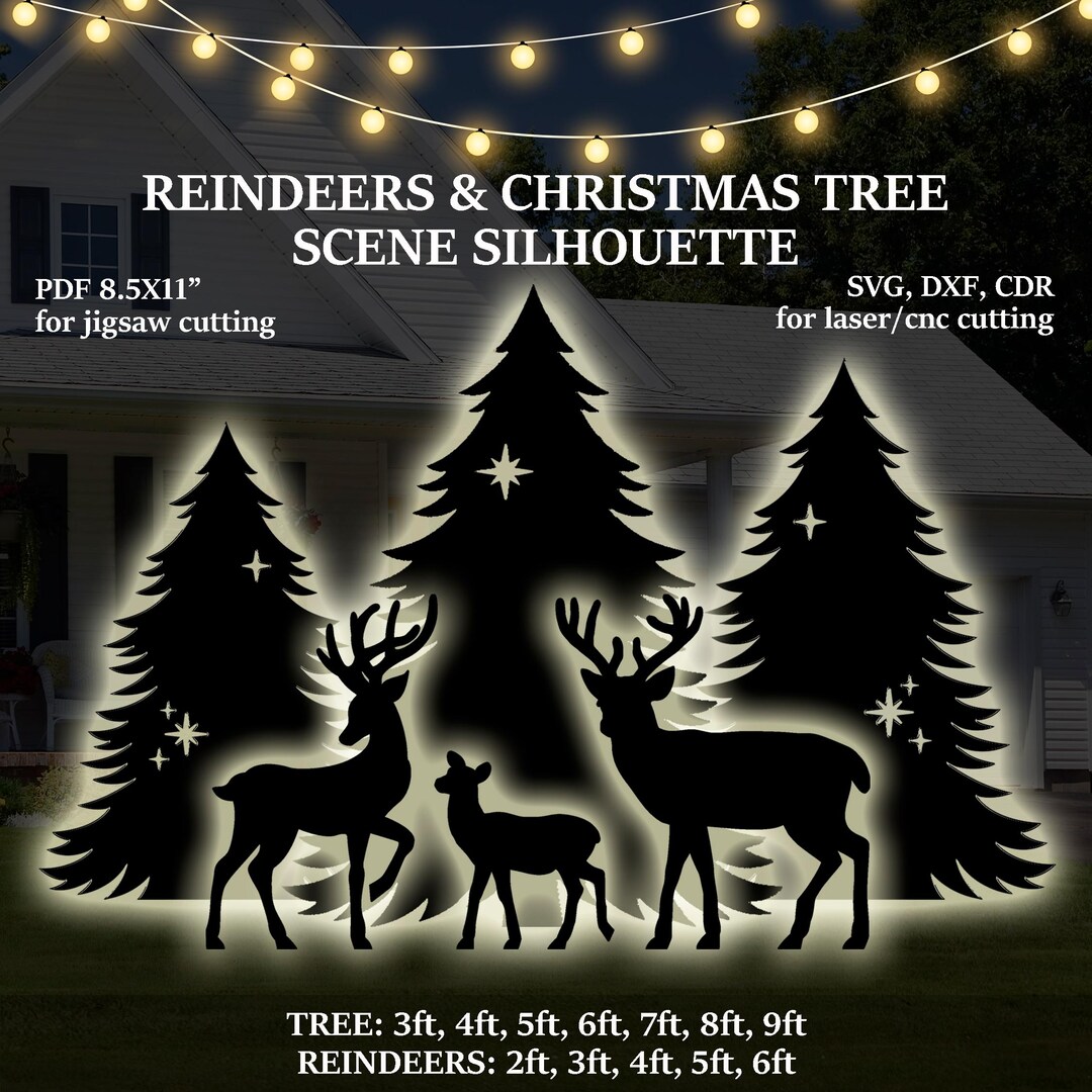 Christmas Tree and Reindeers Scene Template Bundle, DIY Christmas Lawn ...