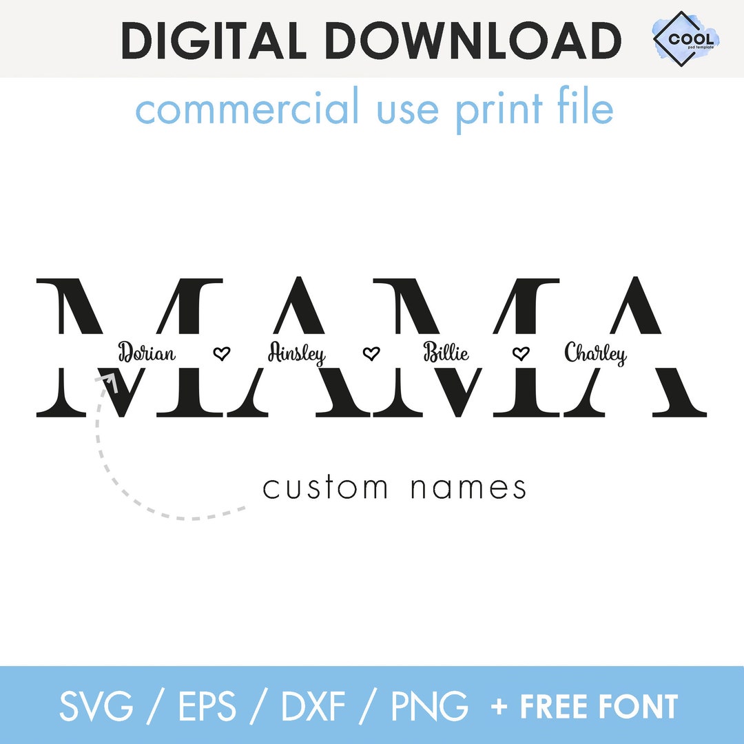 MAMA Split Name Frame Svg, Mother's Day Monogram, Personalised, Vector ...