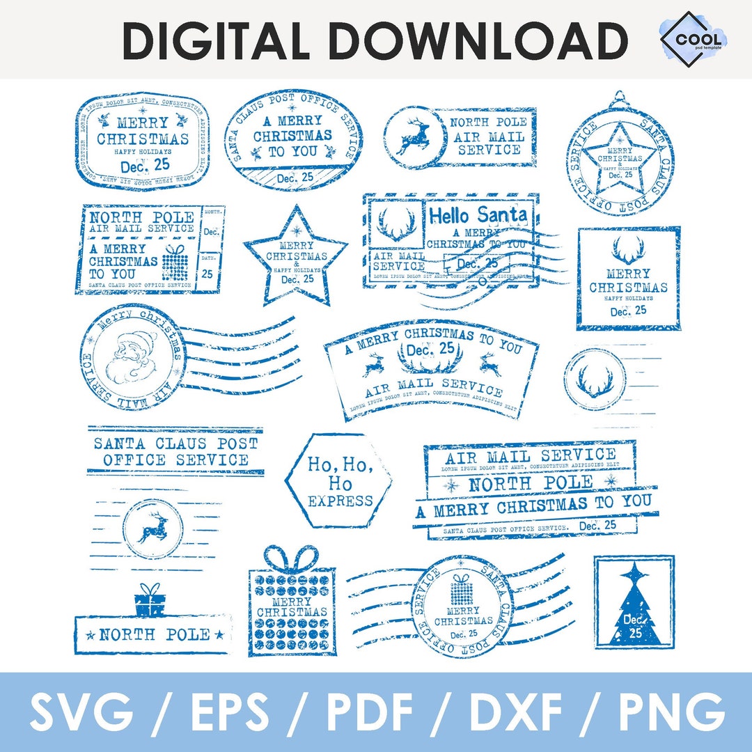 Christmas Stamps Svg, Bundle, Santa Mail, Png, Special Delivery Svg ...