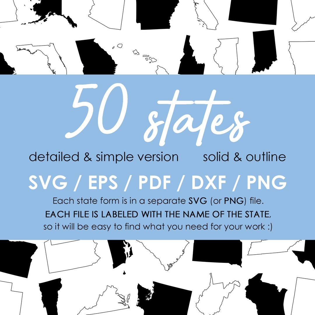 50 States of America Outline, BUNDLE, States of USA Map, Svg, Dxf ...