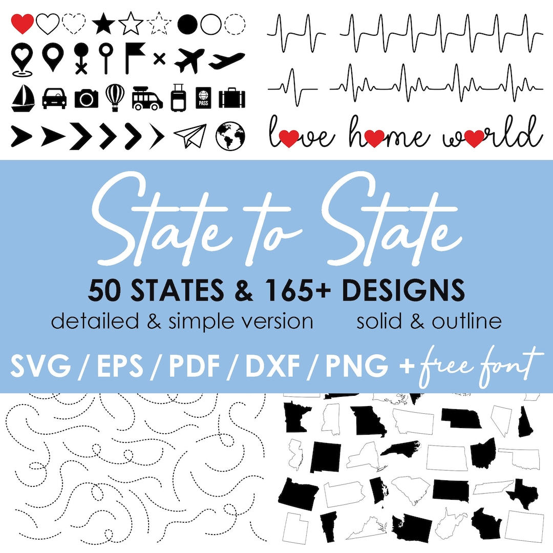 State to State Svg, BUNDLE, 50 States of USA Map Outline, DIY, Svg, Dxf ...