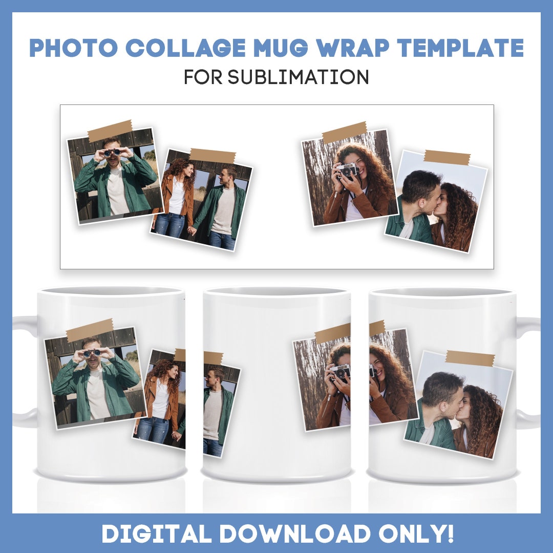 Photo Collage Mug Wrap Template, Family Photo Template for Mug, Psd ...