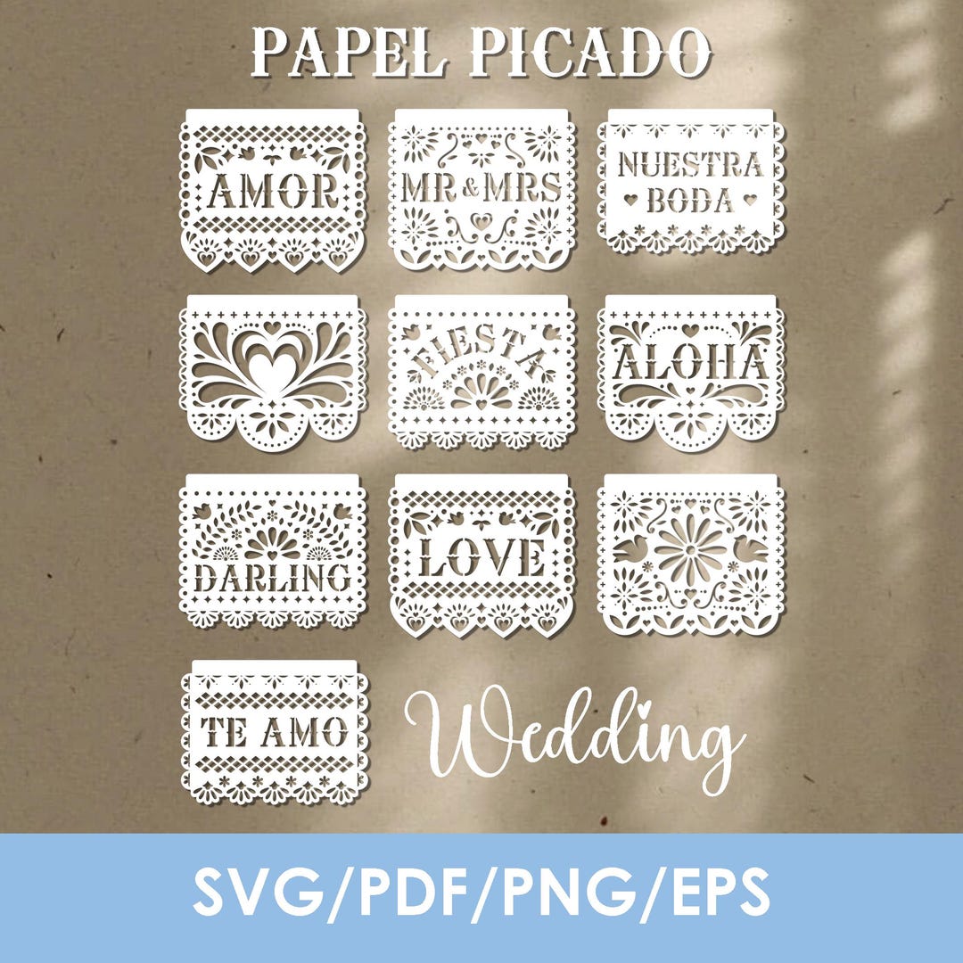Papel Picado Wedding Svg, Papel Picado Banner, Mexican Svg, Fiesta ...