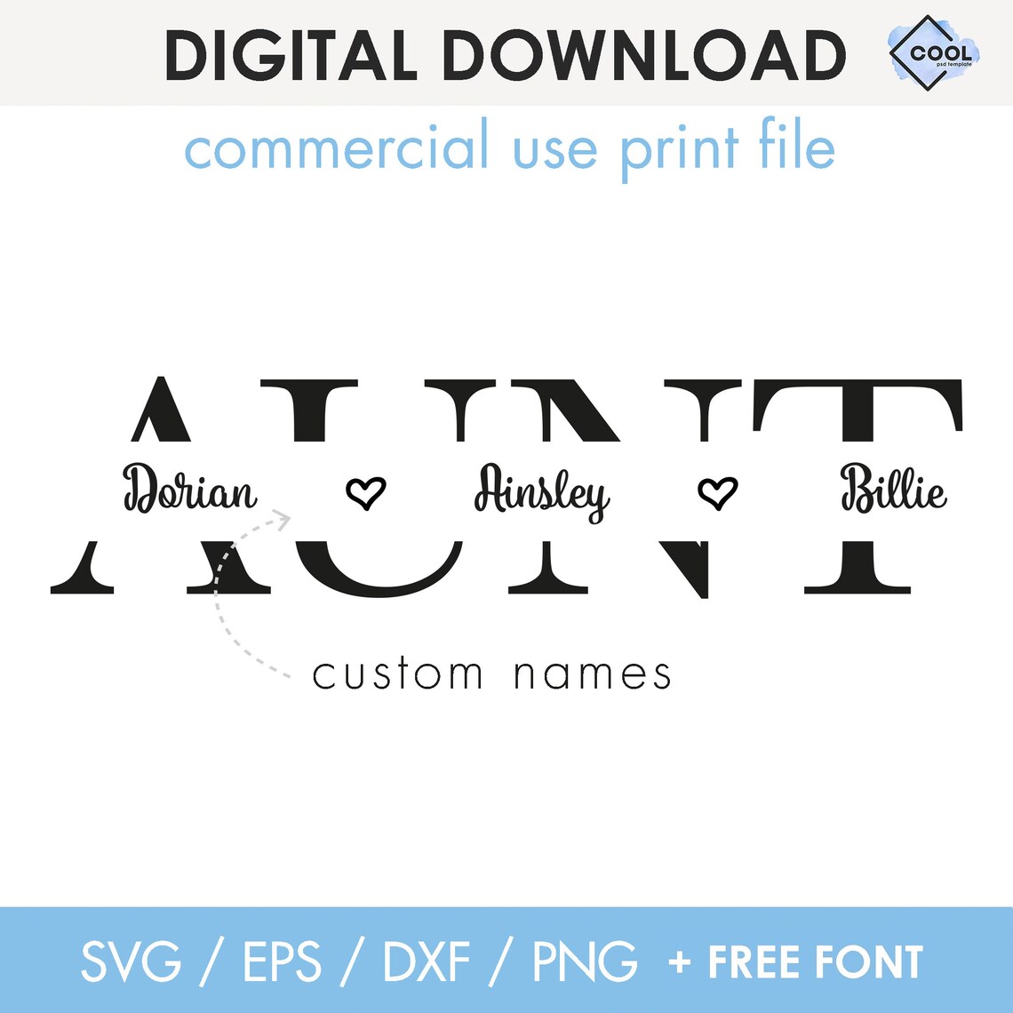 Aunt Split Name Frame Svg, Auntie Svg, Personalised, Aunt Outline ...