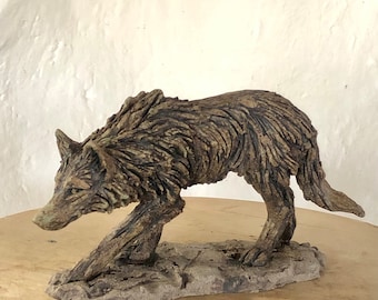 Wolf Sculpture in Ceramic Stoneware Hand Sculpted by Paul - Etsy