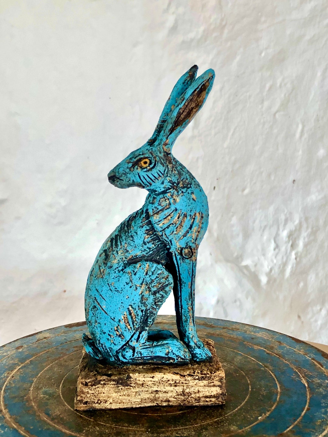 Blue Hare Sculpture in Ceramic by Paul Szeiler. - Etsy