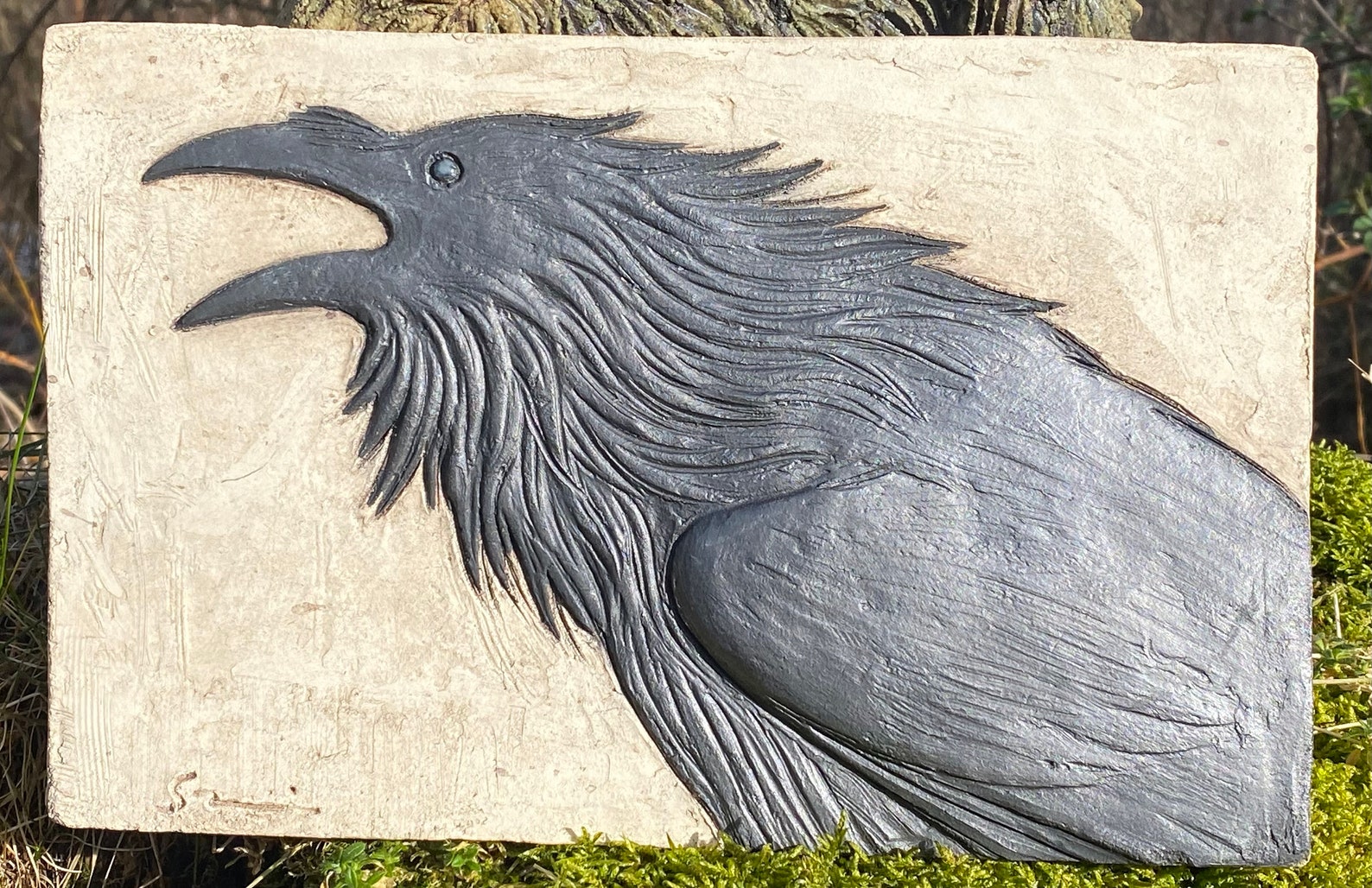 Raven Cawing Plaque / Tile in Ceramic Stoneware. - Etsy