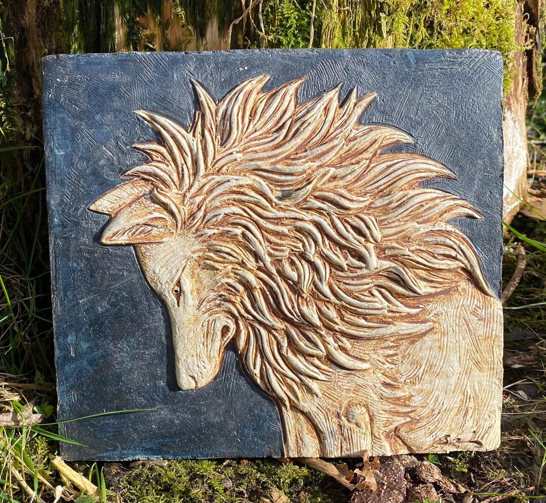 Wolf Head Tile Low Relief in Ceramic Stoneware by Paul Szeiler. - Etsy
