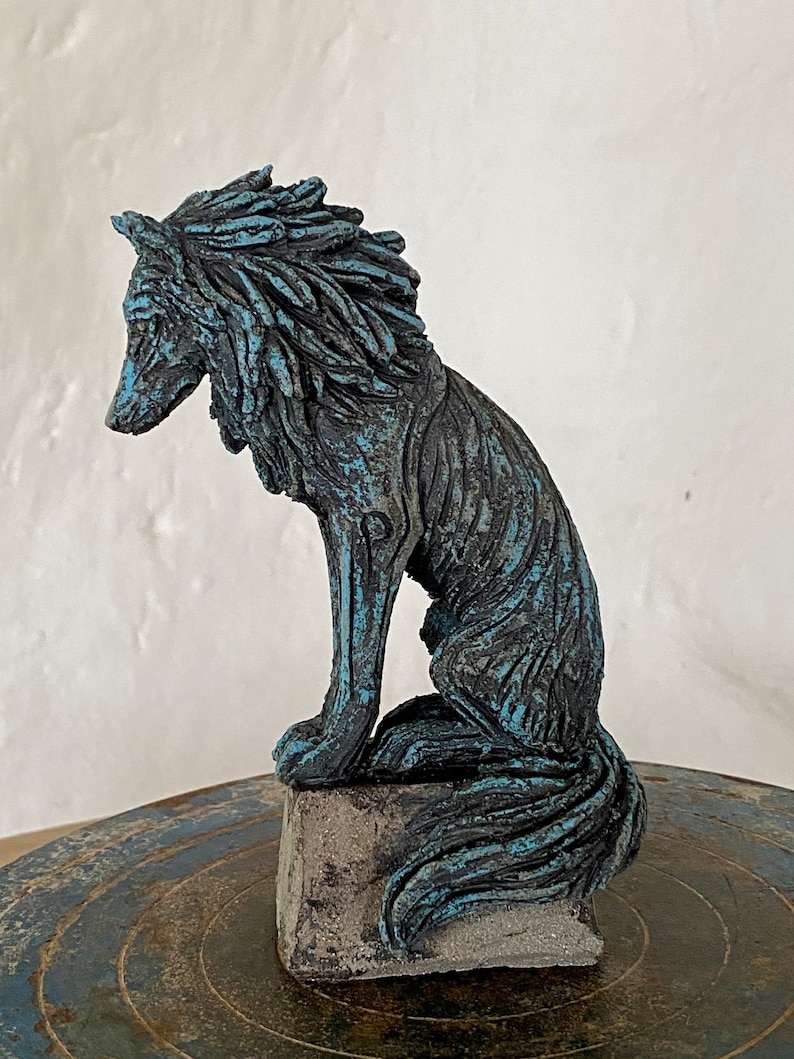 Blue Wolf Sculpture in Ceramic by Paul Szeiler - Etsy