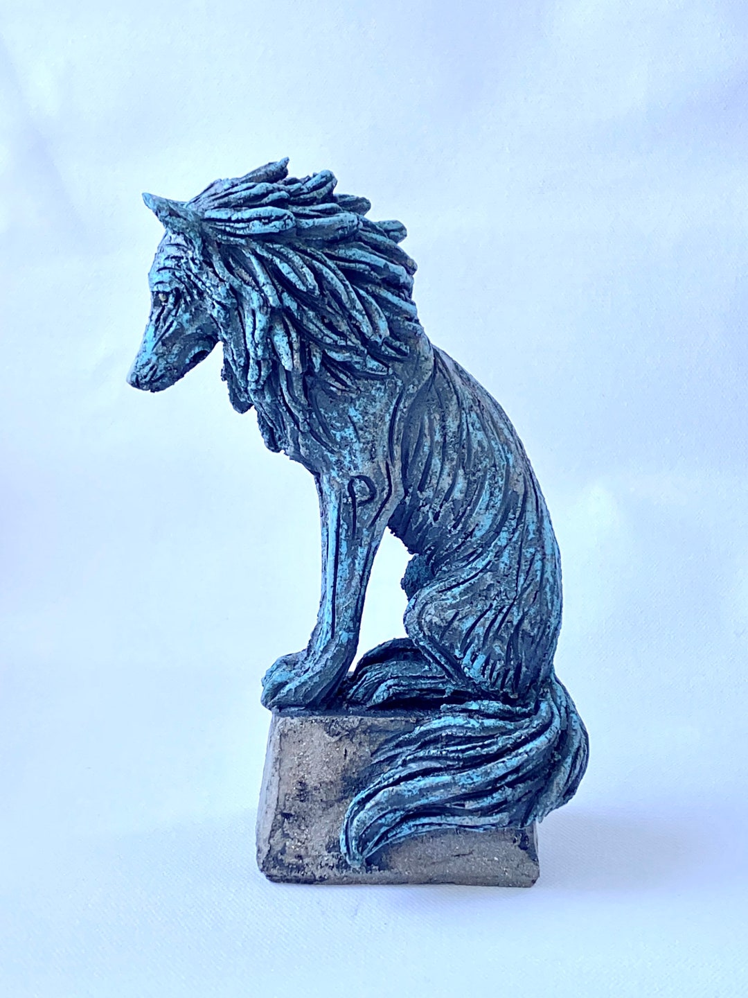 Blue Wolf Sculpture in Ceramic by Paul Szeiler - Etsy