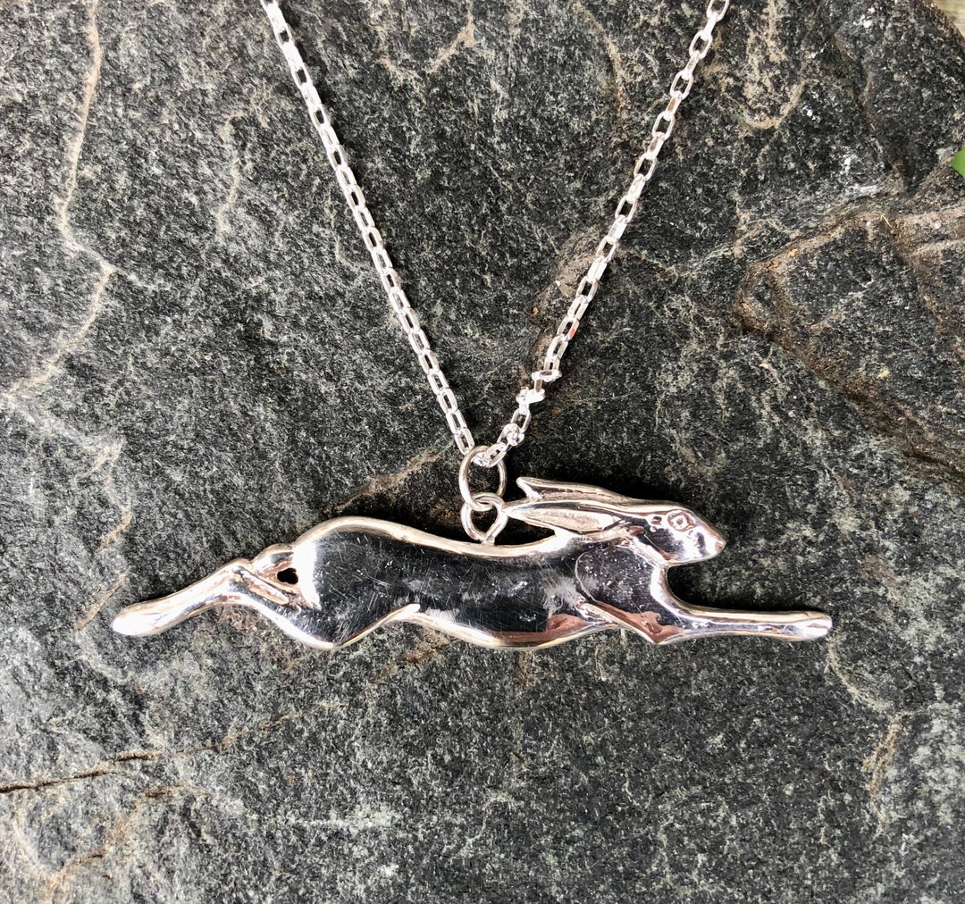 Running Hare Pendant Necklace in Silver - Etsy