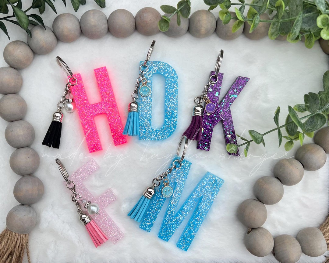Glitter Alphabet Keychain - Etsy